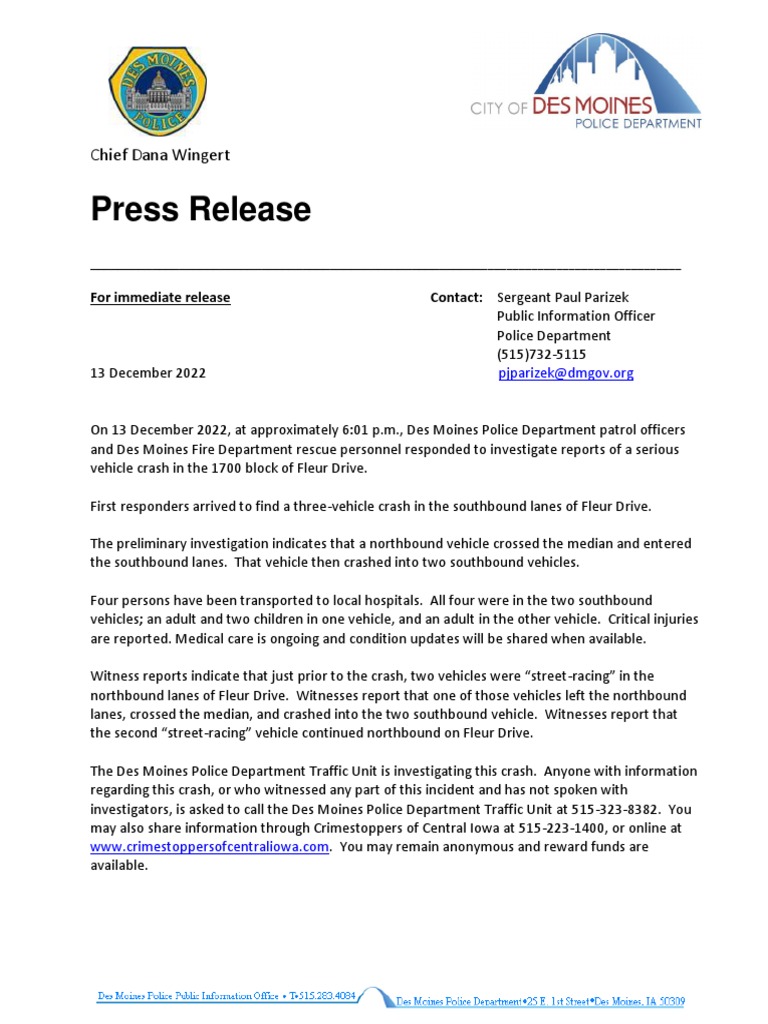 DMPD Serious Crash Investigatoin Update - 1700 Block Fleur Drive | PDF ...
