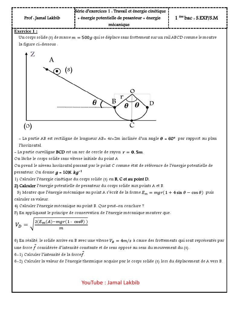 Exercices sur l'énergie mécanique 1ère S | PDF | Sciences et mathématiques | Méthodes et ...