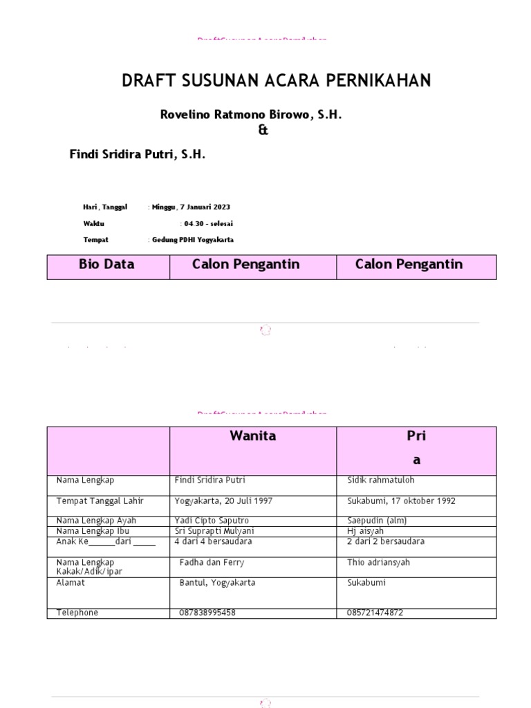 Draft Susunan Acara Pernikahan 2 | PDF