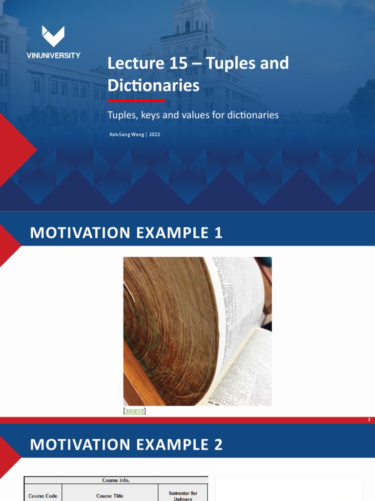 Lecture 15 - Tuples and Dictionaries - 2022 | PDF | Computing | Computer Programming