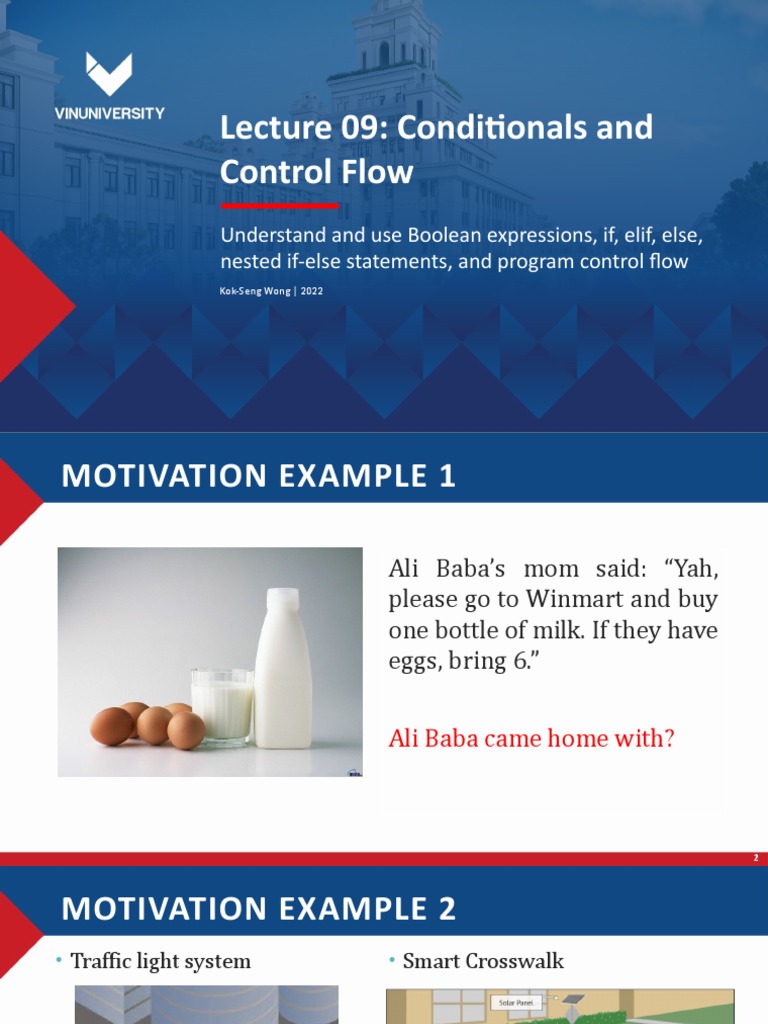 Lecture 09 Conditionals And Control Flow 2022 Pdf Control Flow Boolean Data Type