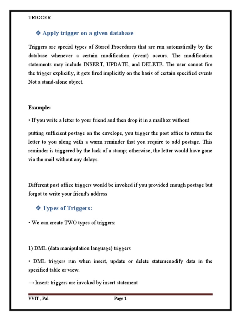 Apply Trigger On A Given Database: Example | Download Free PDF | Databases | Computer Science
