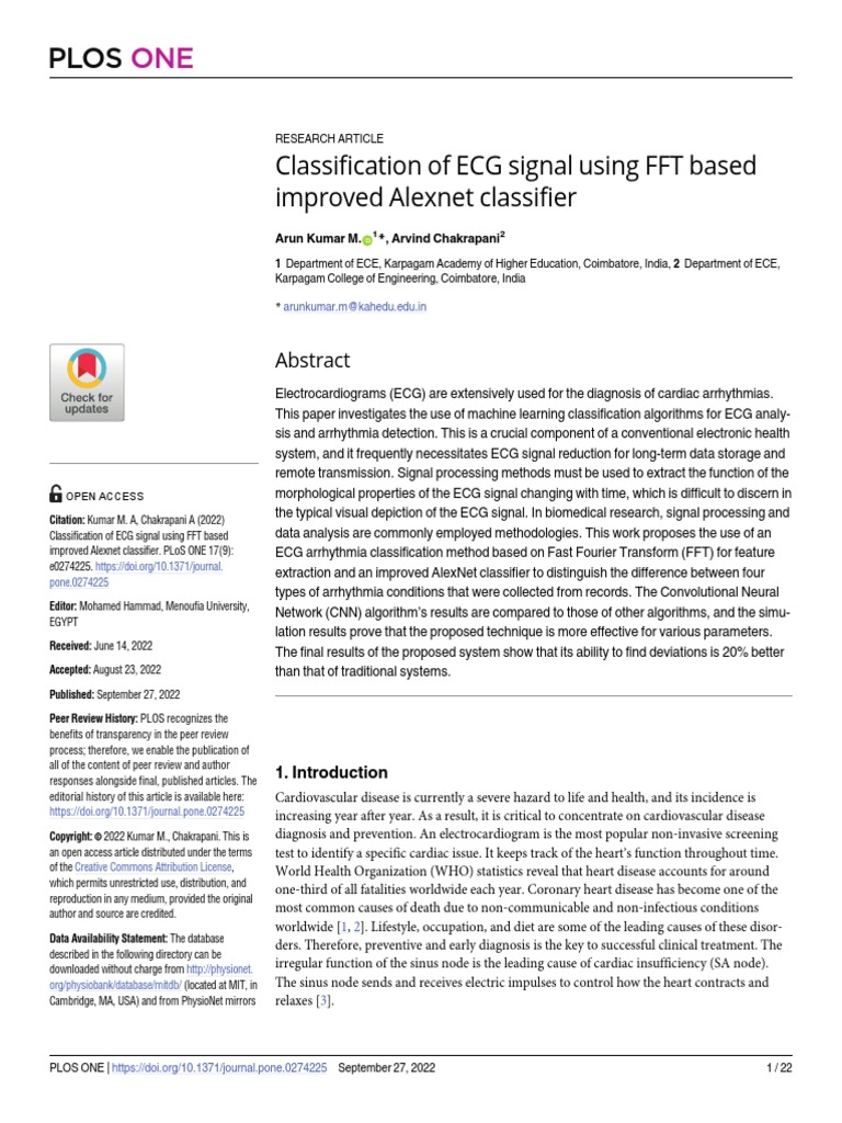 Classification of ECG Signal Using FFT Based Impro | PDF | Deep Learning | Electrocardiography