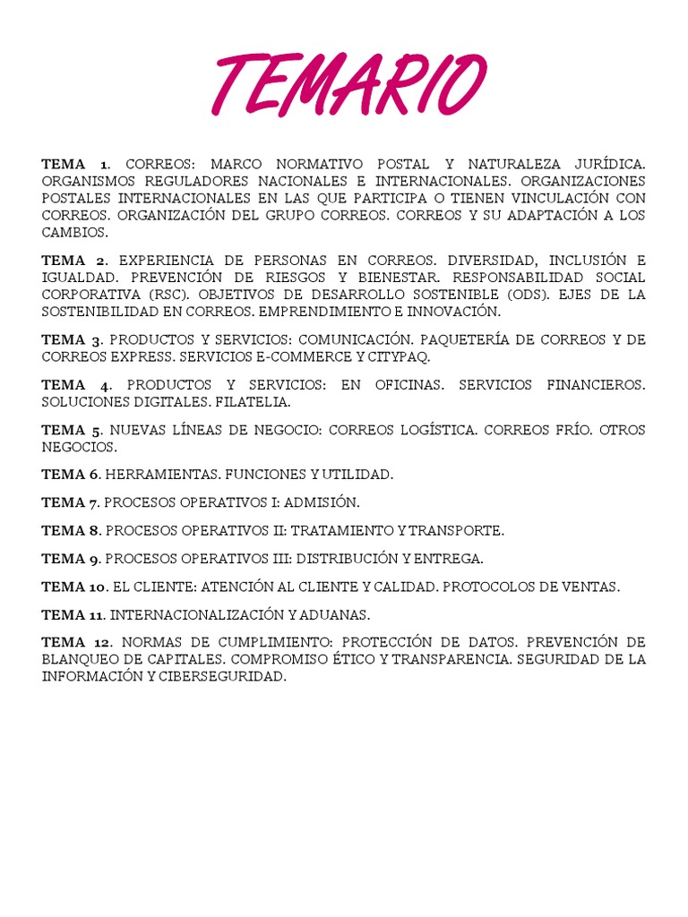 Temario Oposiciones Correos | PDF