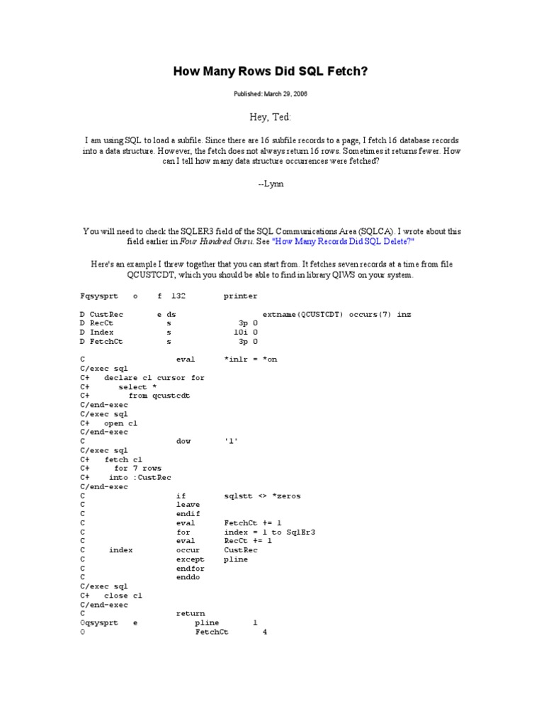 SQL CURSOR Programming | PDF | Ibm Rpg | Sql