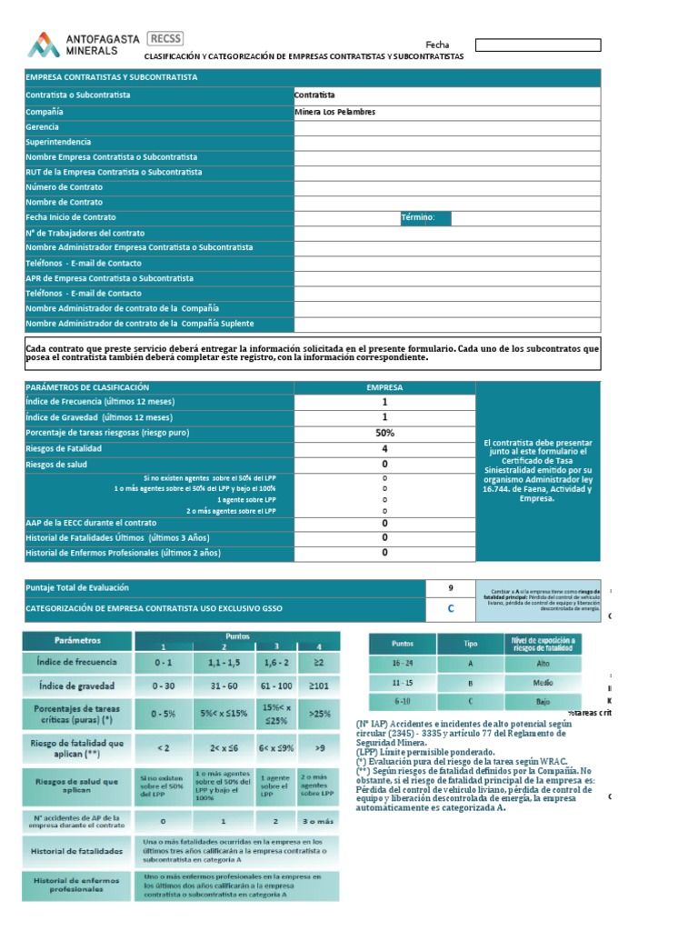 Formato Categorización Empresa RECSS Rev.02 | PDF
