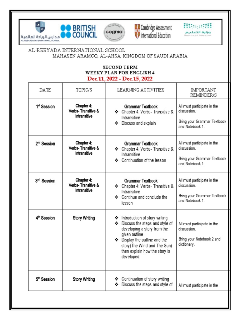 Dec.11, 2022 - Dec.15, 2022: Al-Reeyada International School | PDF ...
