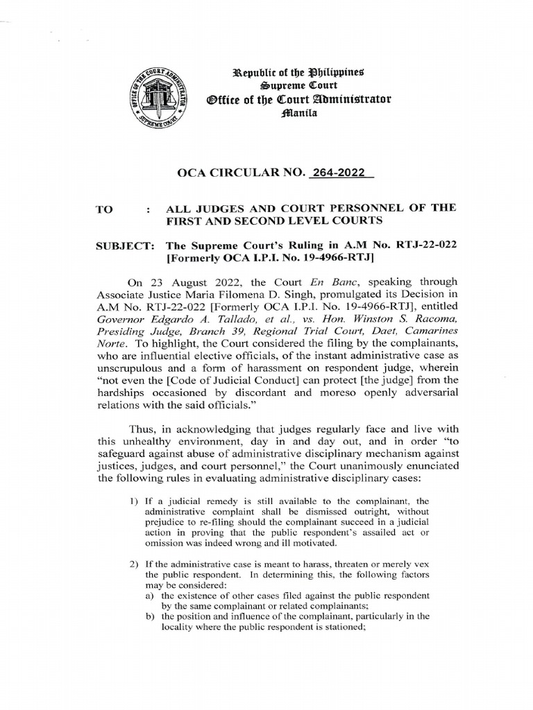 OCA Circular No. 264 2022 | PDF | Common Law | Courts