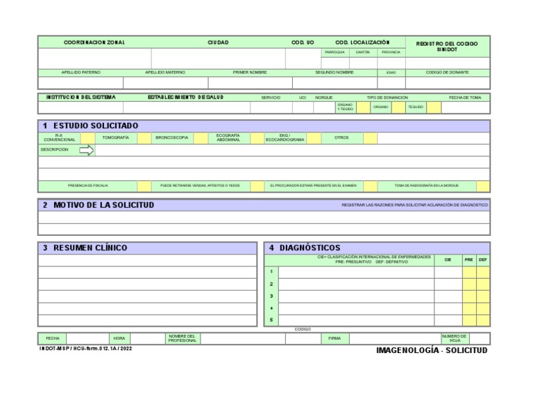 Form. 012 Imagenologia - XLSX - 12a | PDF | Antropometría ...