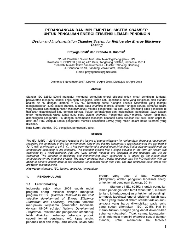 Sistem Chamber Uji Energi Lemari Pendingin | PDF