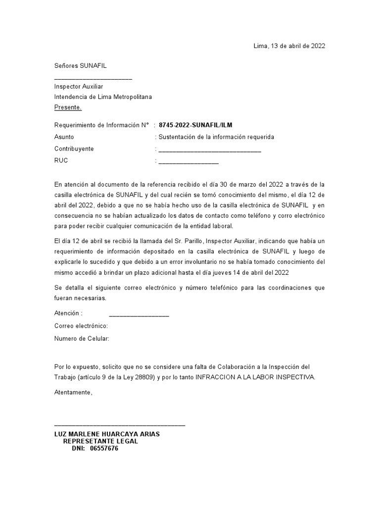 Respuesta Carta Circular SUNAFIL MPDE 04 - 2022 Carta 1 | PDF