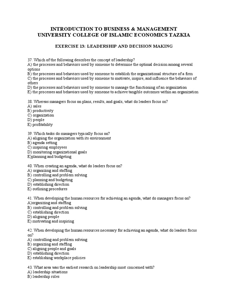 Exercise 13 | PDF | Leadership | Human Resources