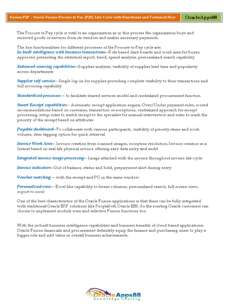 Oracle Fusion P2P Cycle Overview | PDF | Accounts Payable | Receipt