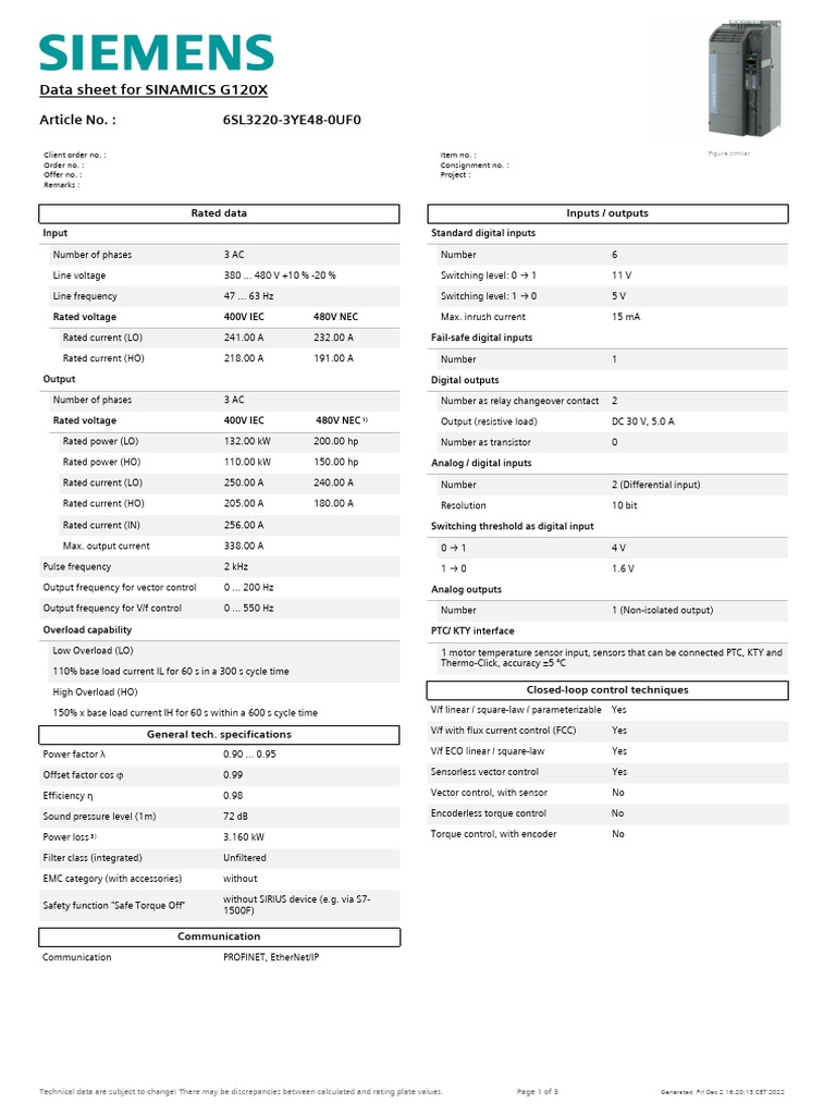 SINAMICS G120X Data Sheet Overview | PDF | Electric Motor | Alternating Current