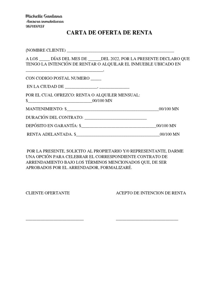 Carta de Intencion de Renta Mich | PDF