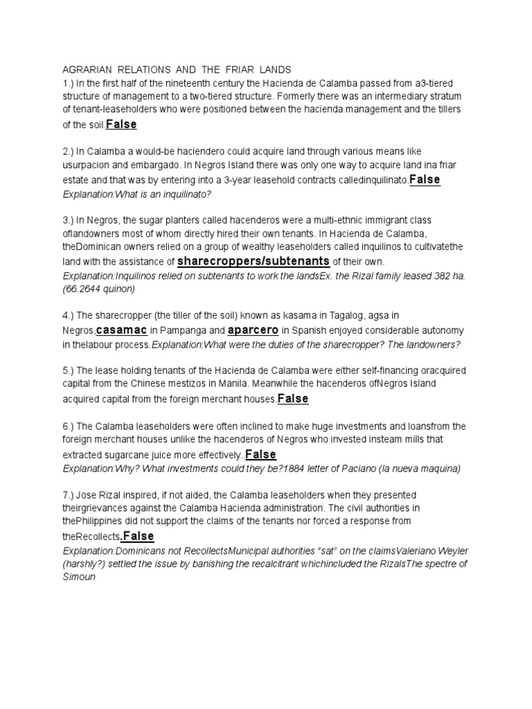 Agrarian Relations and The Friar Lands | PDF | Leasehold Estate