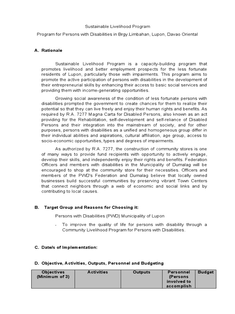 Livelihood Program for PWDs in Lupon | PDF | Disability | Economies