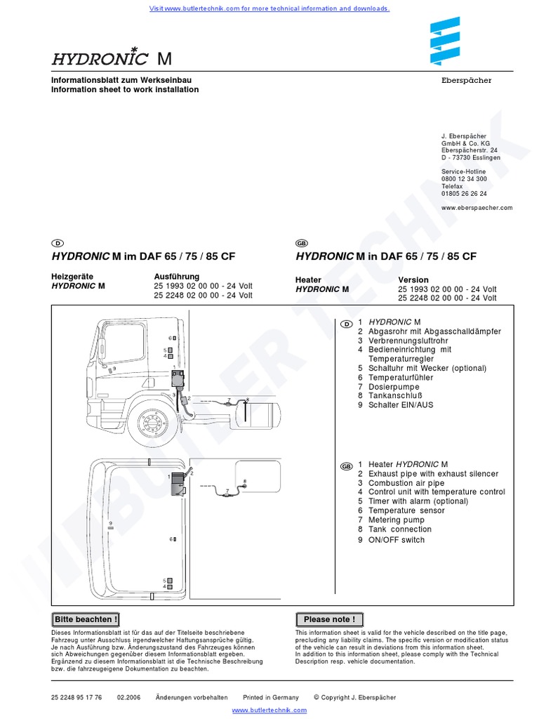 Eberspacher Heater Hydronic 10 DAF 65-75-85 CF Service Infofmation | PDF