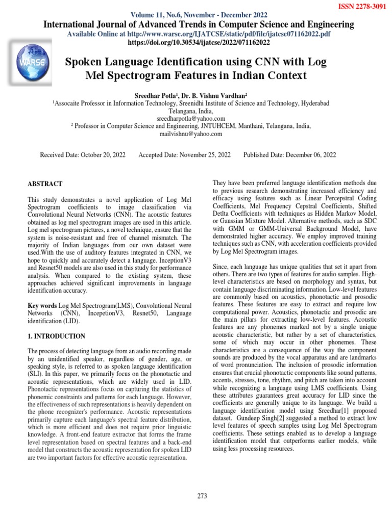 Spoken Language Identification Using CNN With Log Mel Spectrogram Features in Indian Context ...
