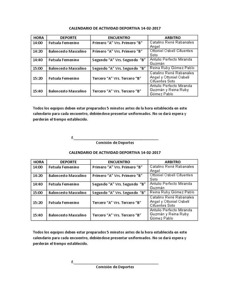 Calendario de Actividad Deportiva 14 | PDF | Juegos de pelota | Equipos