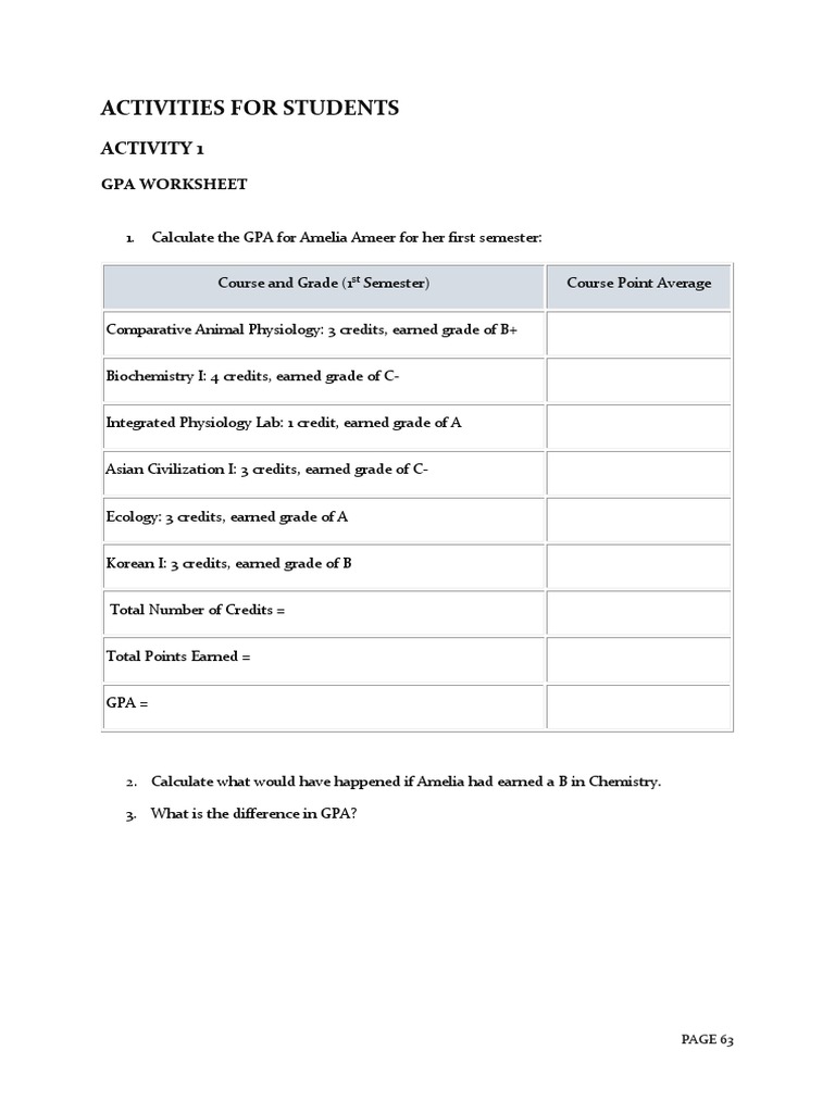 GPA Calculation Activities for Students | PDF | Science & Mathematics