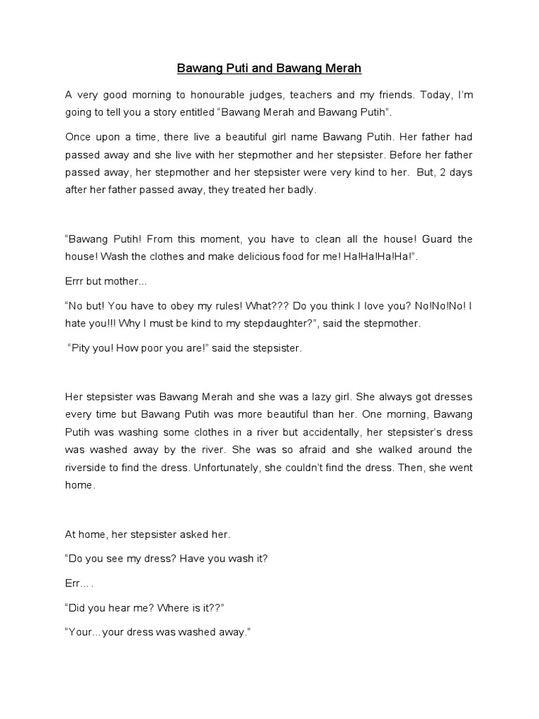 Story Telling Script - Bawang Merah and Bawang Putih | PDF