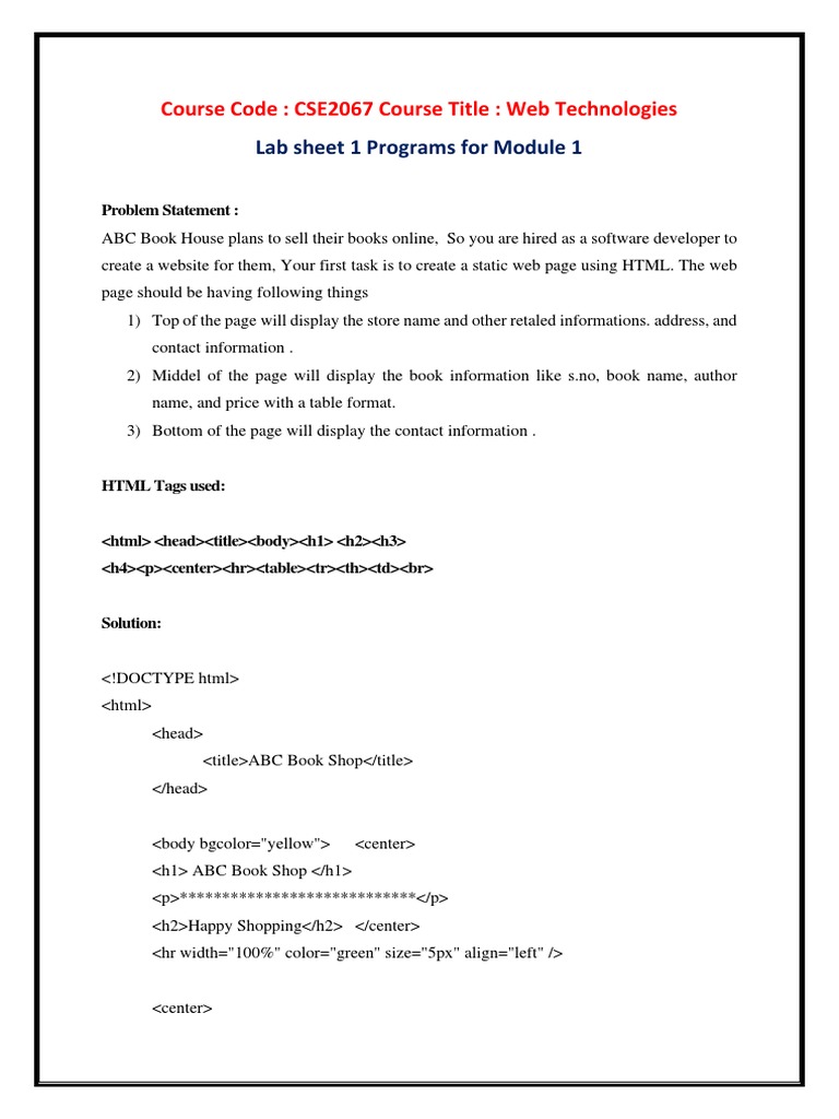 LAB Sheet 1 Tables | PDF | World Wide Web | Internet & Web LAB Sheet 1 Tables | PDF | World Wide Web | Internet & Web