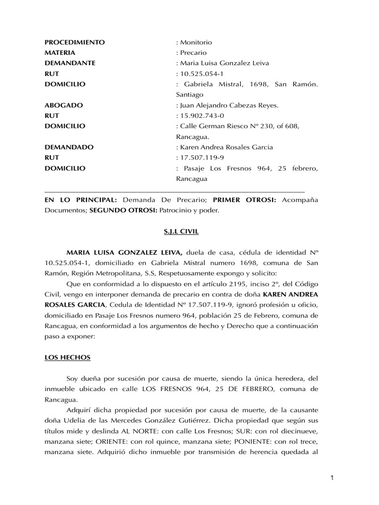 Demanda de Precario en Rancagua | PDF | Gobierno | Ley común