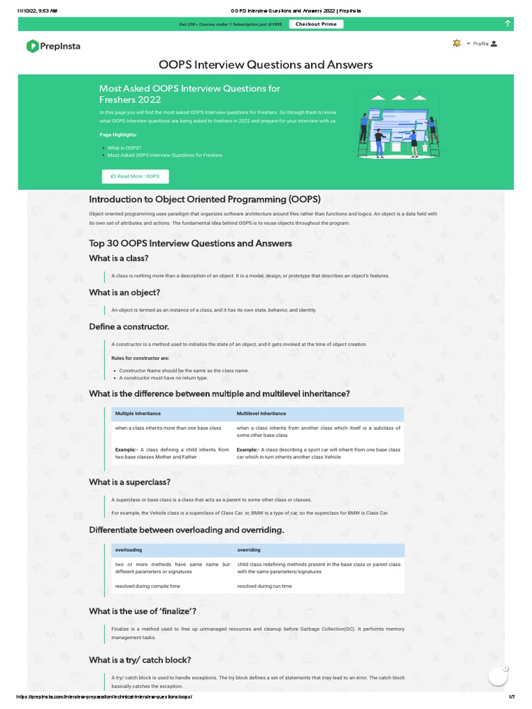 Oops Interview Questions And Answers 2022 Pdf Method Computer Programming Class