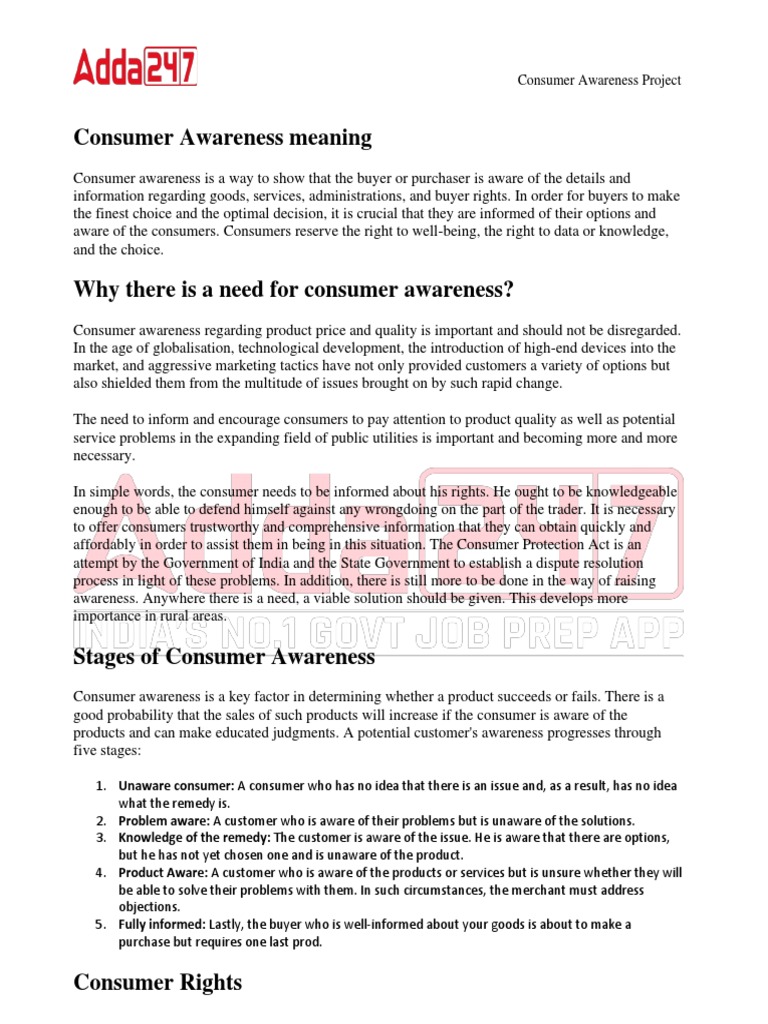 Consumer Awareness Project | PDF | Consumer Behaviour | Customer