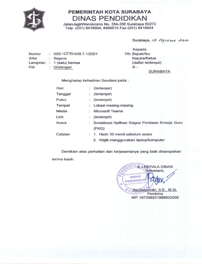 Undangan Sos PKG - 2021 | PDF