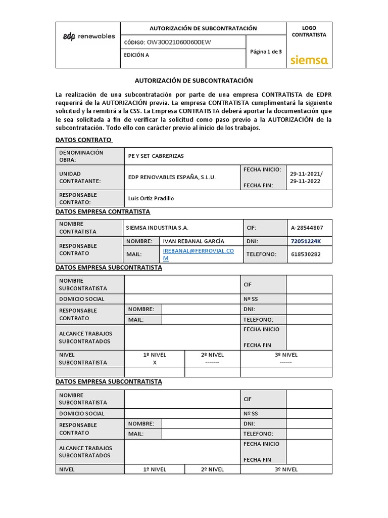 Autorización de Subcontratación | PDF | Business