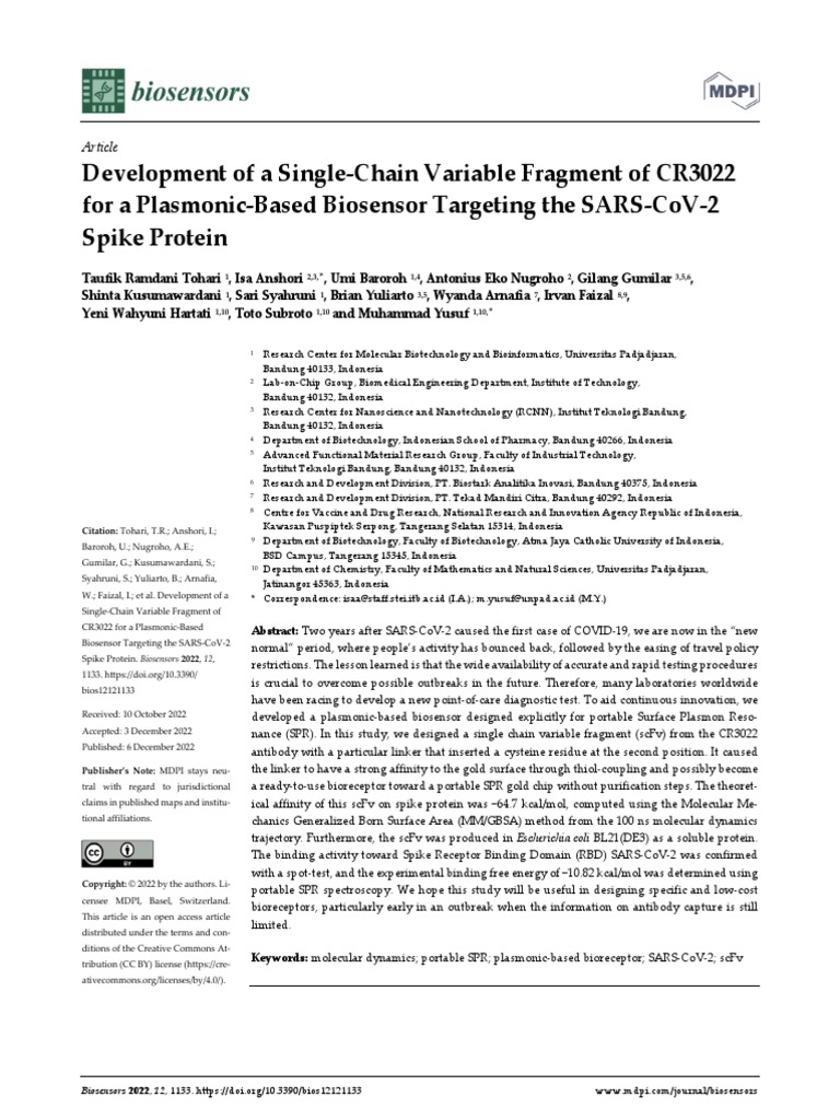 Development of A Single-Chain Variable Fragment of | PDF | Biosensor ...