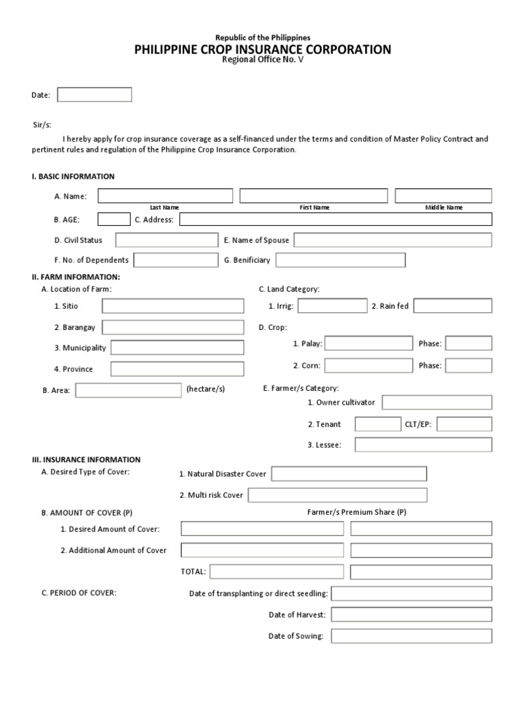 CAGO Philippine Crop Insurance Corp. Form | PDF | Insurance | Crop ...