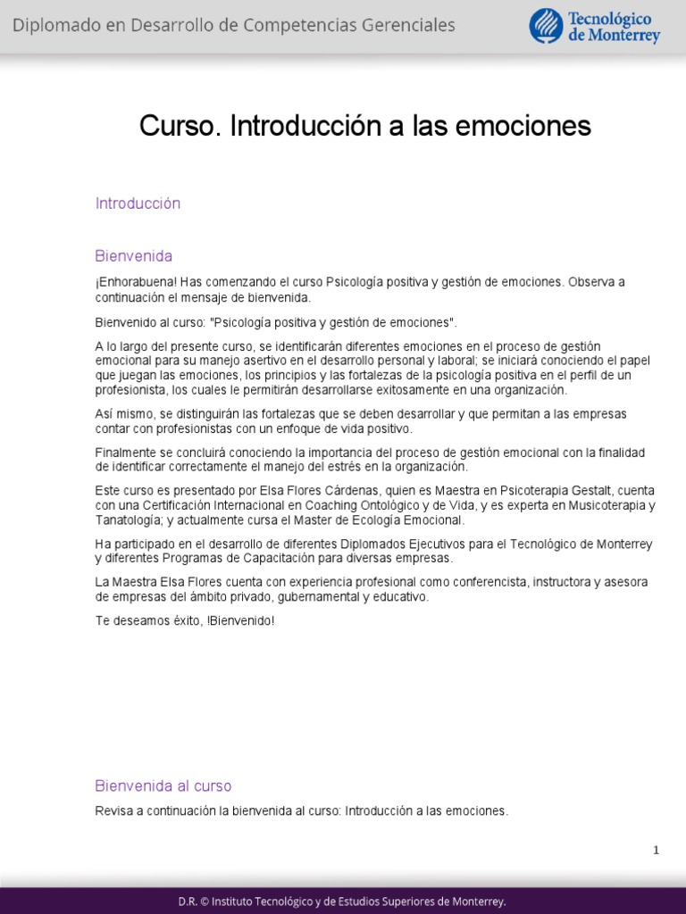 Introducción a las emociones en el curso | PDF | Las emociones | Sensación
