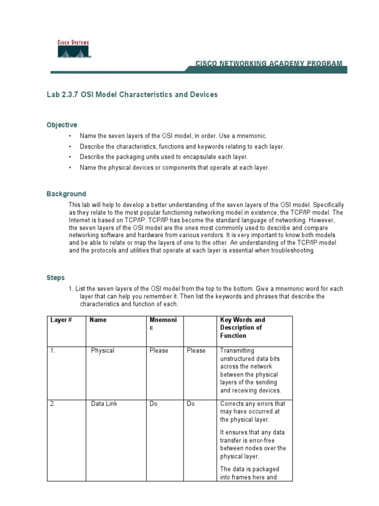 Lab - 2 - 3 - 7 Solved | PDF | Osi Model | Computer Network