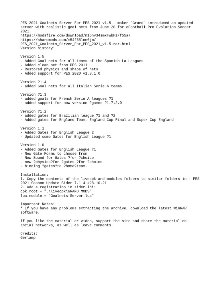 PES 2021 Goalnets Server v1.5 | PDF | Computers