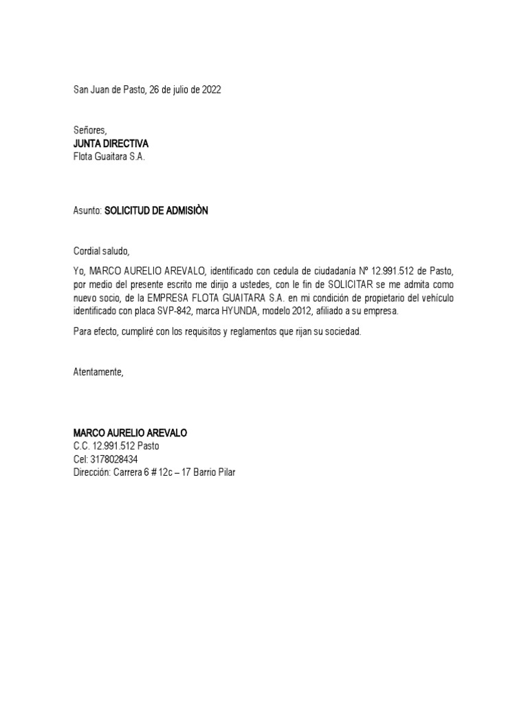 Solicitud de Aceptaciòn Junta Directiva | PDF