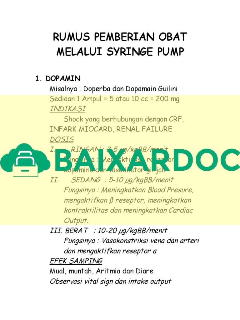 Rumus Pemberian Obat Melalui Syringe Pump Fiks Khu | PDF