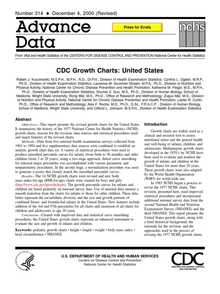 Advance Data: CDC Growth Charts: United States | PDF | Percentile ...