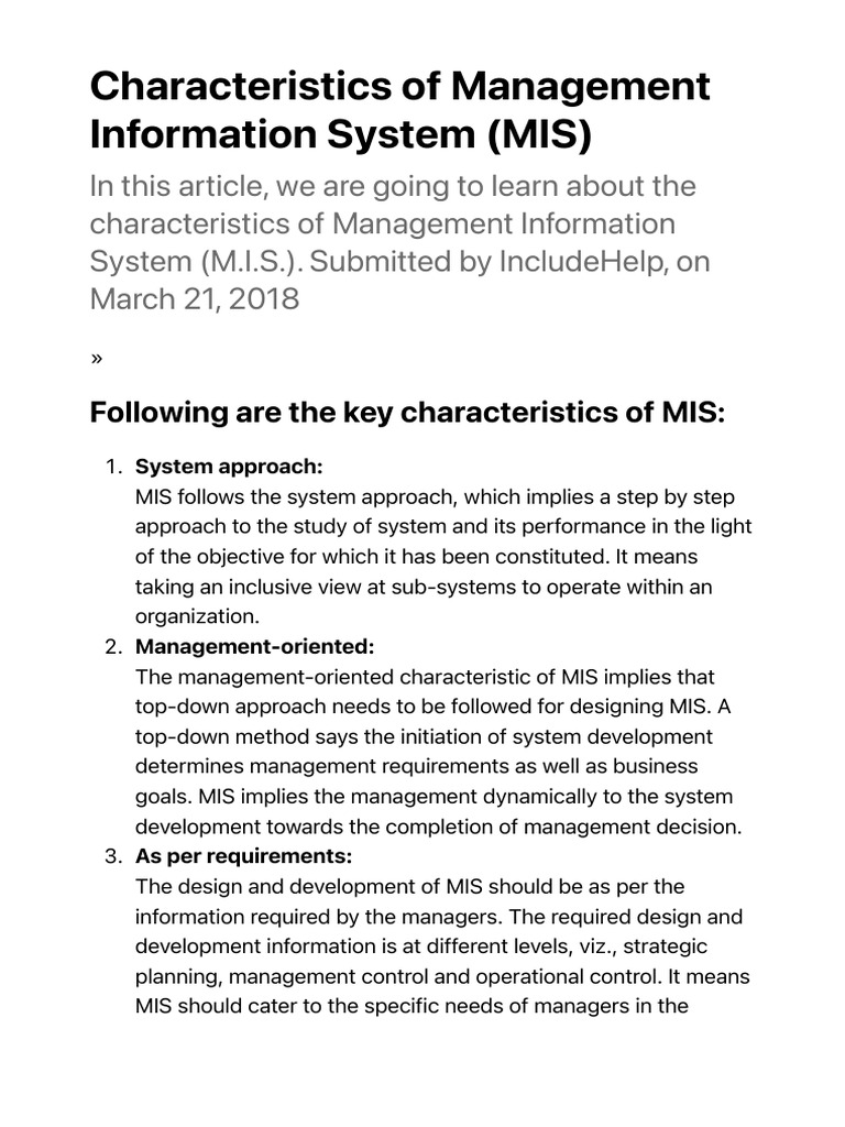 Key Characteristics of Management Information Systems | PDF | Databases ...