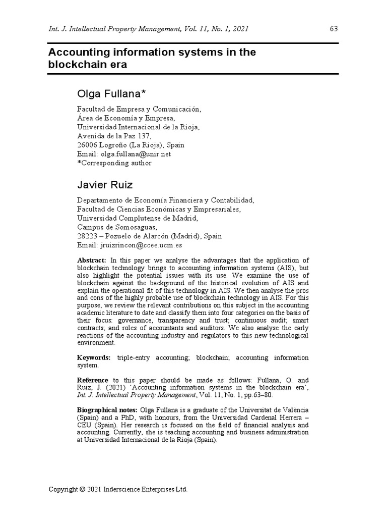 Accounting Information Systems In The Blockchain Era Pdf Audit Accounting