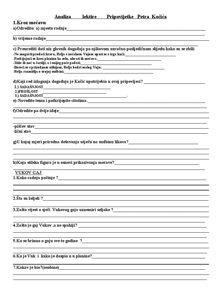 Analiza Lektire Petar Kočić Pripovijetke | PDF