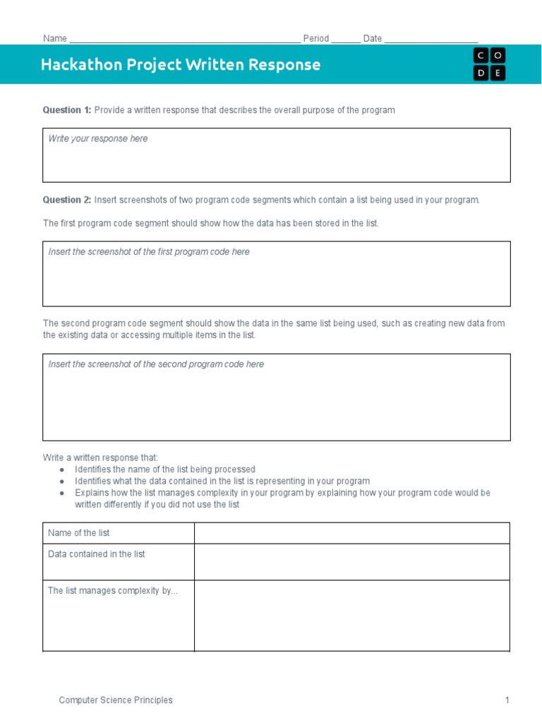 CSP Unit 5 Hackathon Project Written Response | PDF | Computers ...