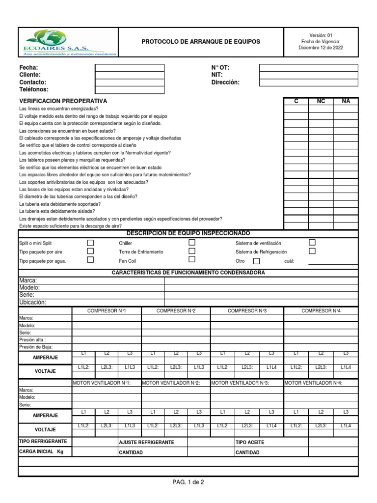 Formato Protocolo Arranque de Equipos | Descargar gratis PDF | Bienes manufacturados ...