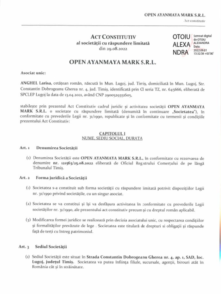 Actul Constitutiv | PDF