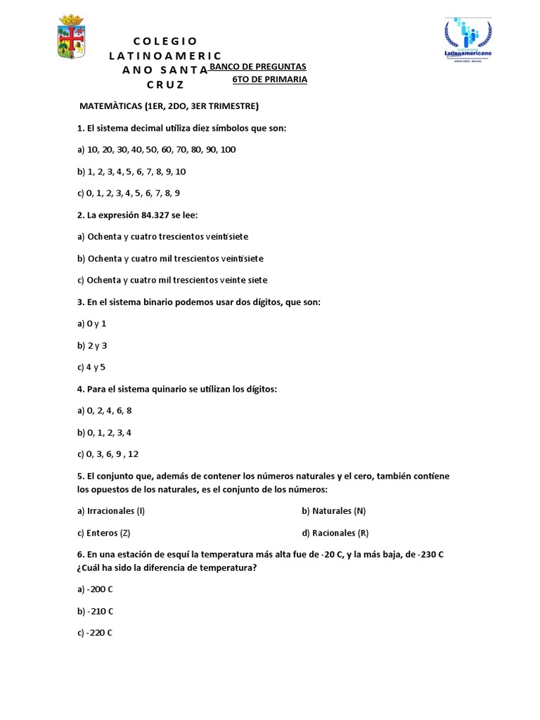 Banco de Preguntas Sexto Prim | PDF