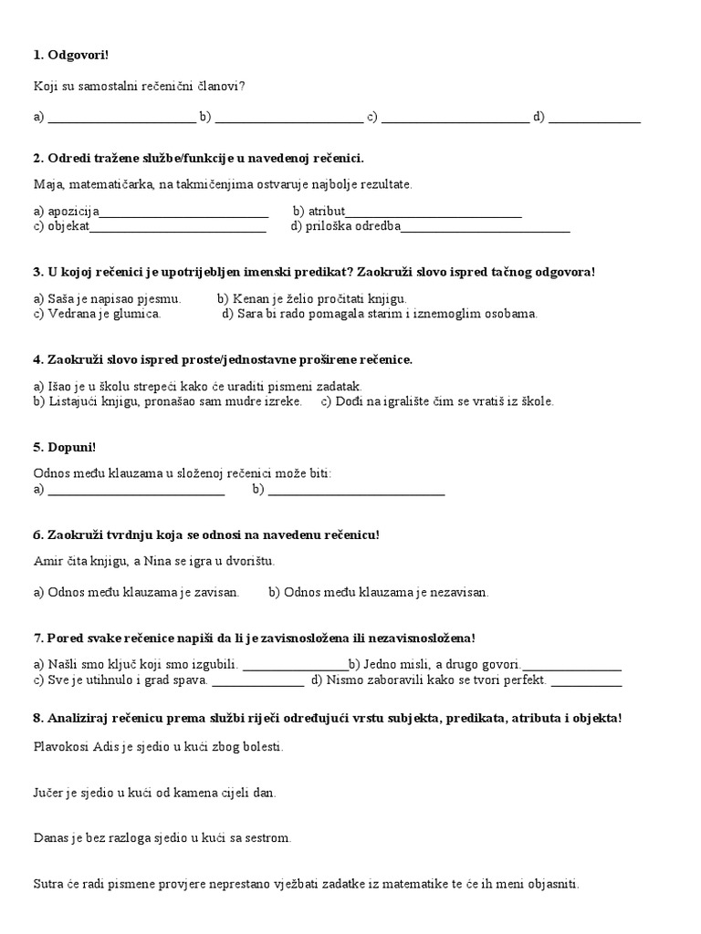 Rečenice Ponavljanje | PDF