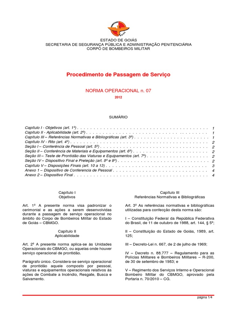 Procedimento de Passagem de Serviço CBMGO | PDF | Constituição | Governo