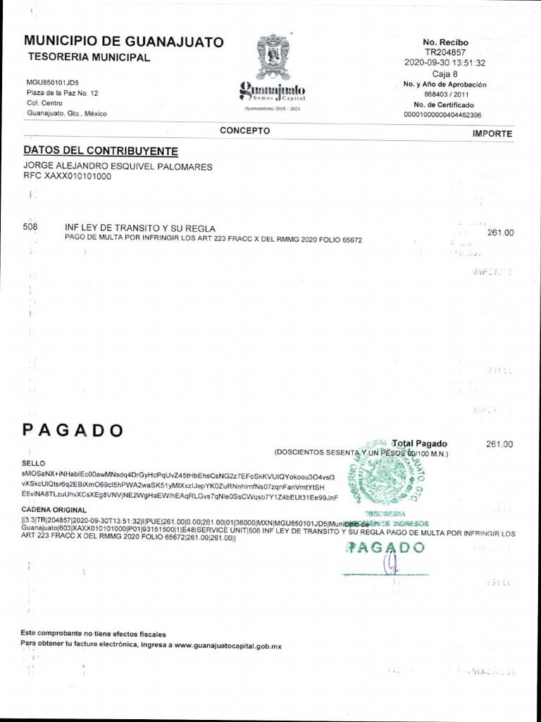 Recibo de Pago de Multa (Para Elaborar Demanda) | PDF